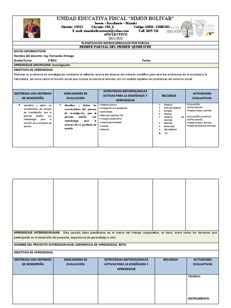 Plan P1 Inv 3 | PDF | Evaluación | Aprendizaje