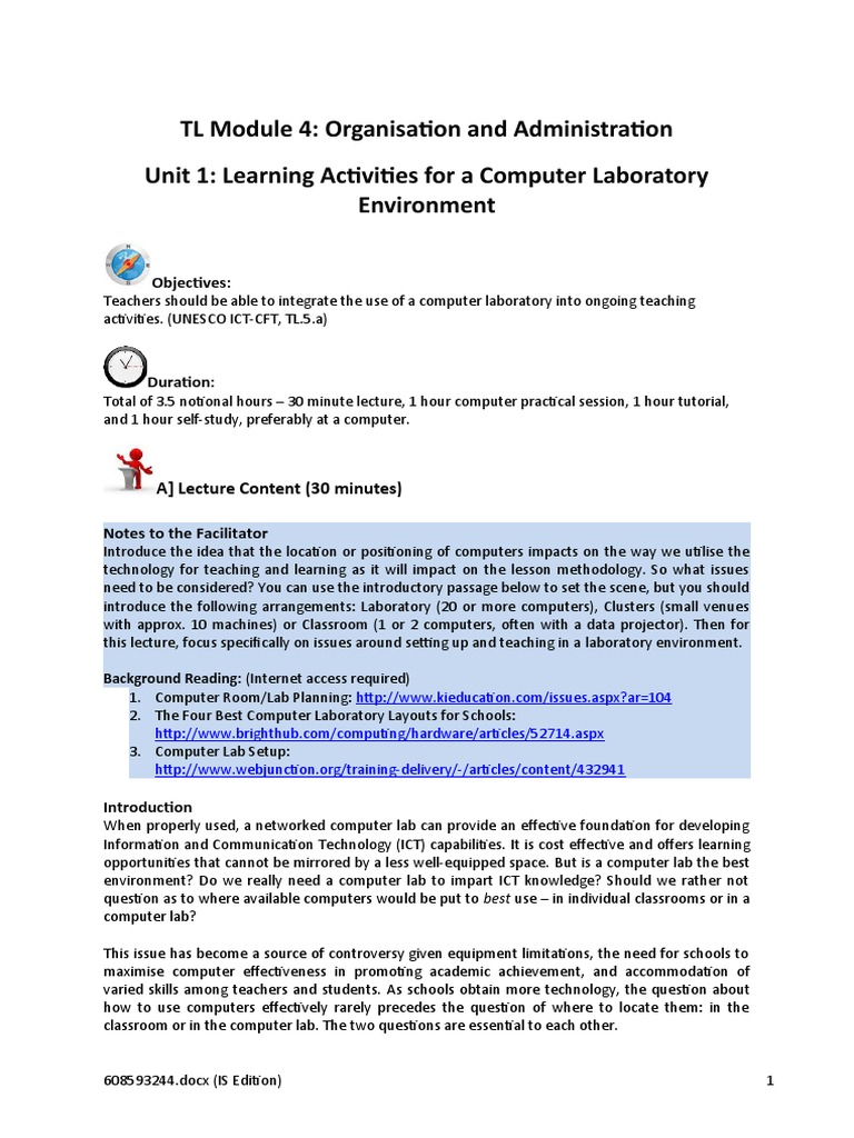 TL Module 4: Organisation and Administration Unit 1: Learning ...