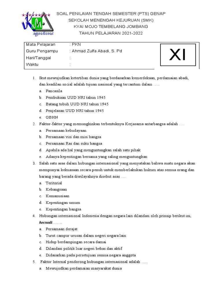 Kop Soal SMK PTS Genap | PDF