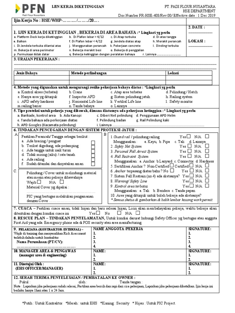 Working at Height Permit | PDF | Teknologi & Rekayasa