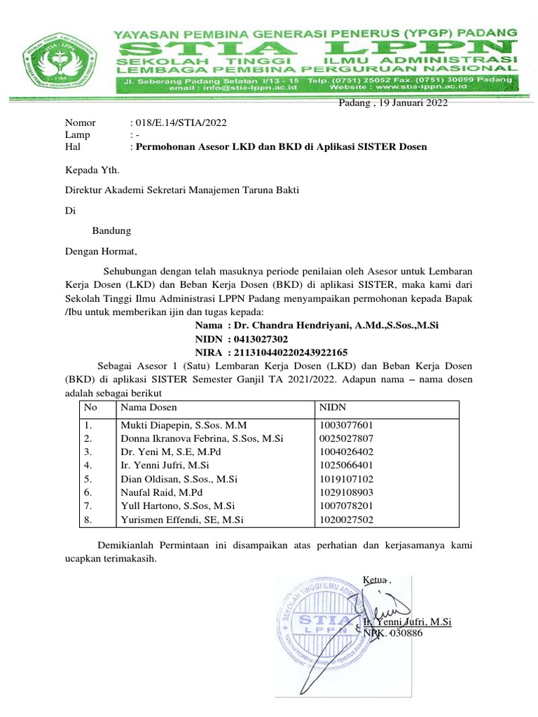 Permohonan Asesor LKD dan BKD | PDF