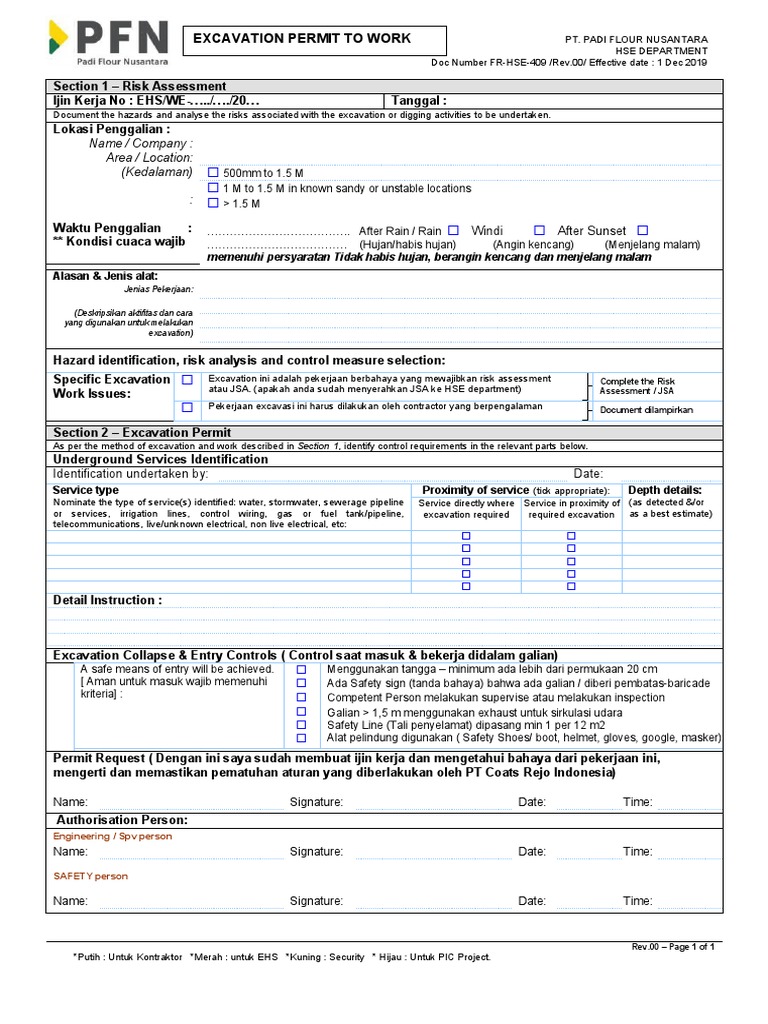 Excavation Working Permit | PDF