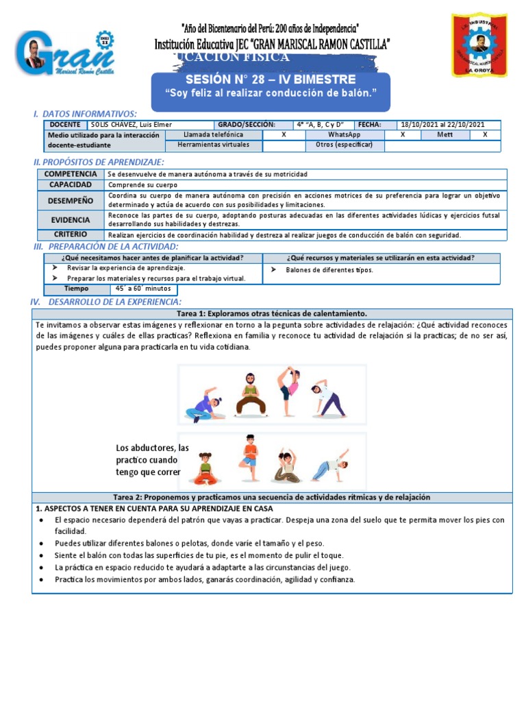 4 GRADO SESION 28 Educacion Fisica | PDF | Aprendizaje