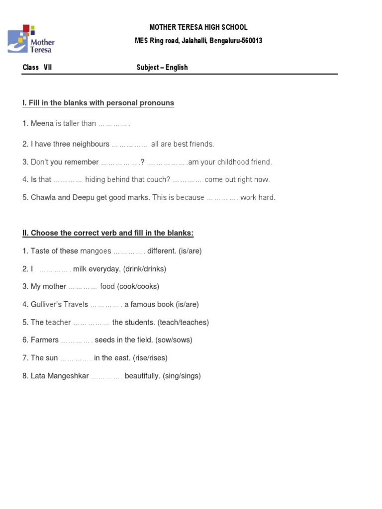 Class 7 English Bridge Course Worksheet | PDF