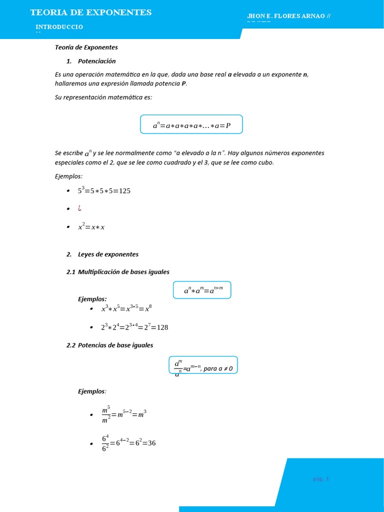 Teoría de exponentes | PDF | Exponenciación | Funciones especiales