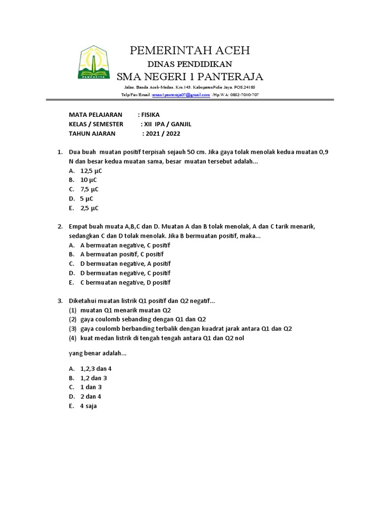 Soal Fisika Semester Ganjil Kelas Xii TH 2021-2022 | PDF
