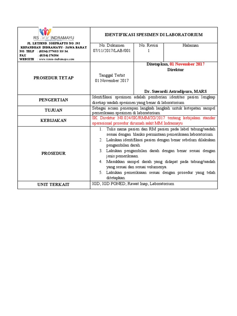 Sop Identifikasi Spesimen | PDF