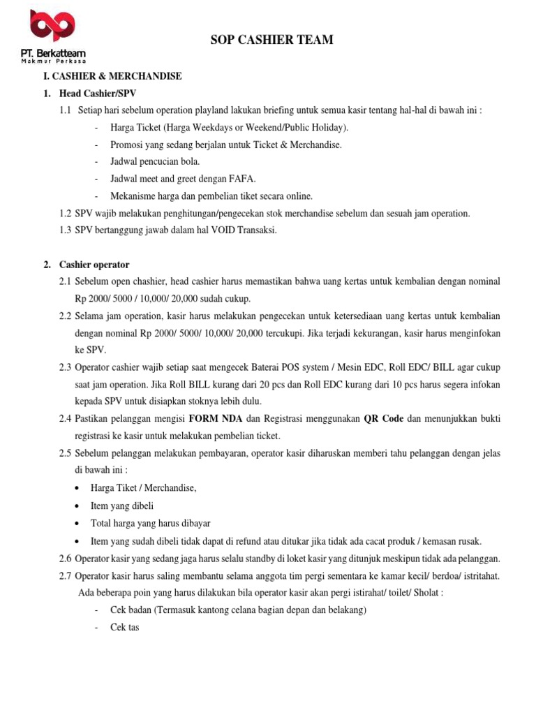 SOP Kasir | PDF