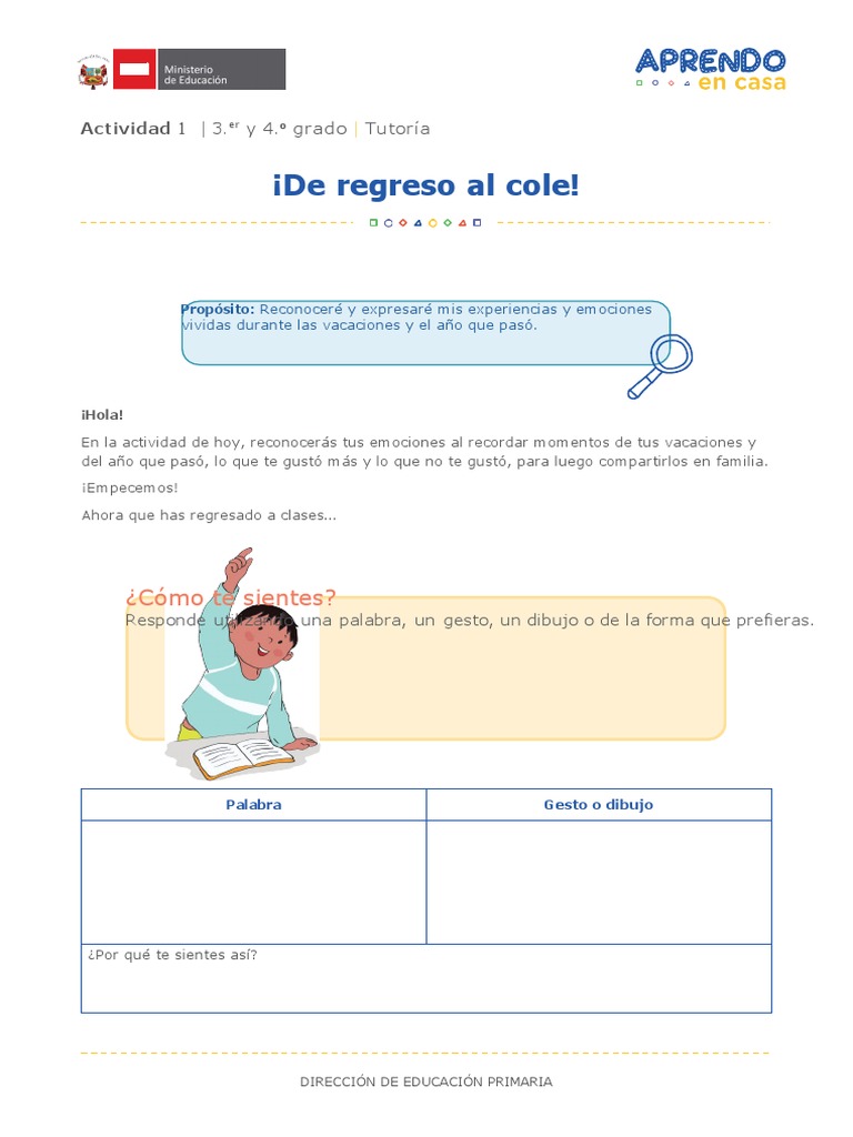 Exp1-Primaria-3y4-Tutoria-De Regreso Al Cole | PDF