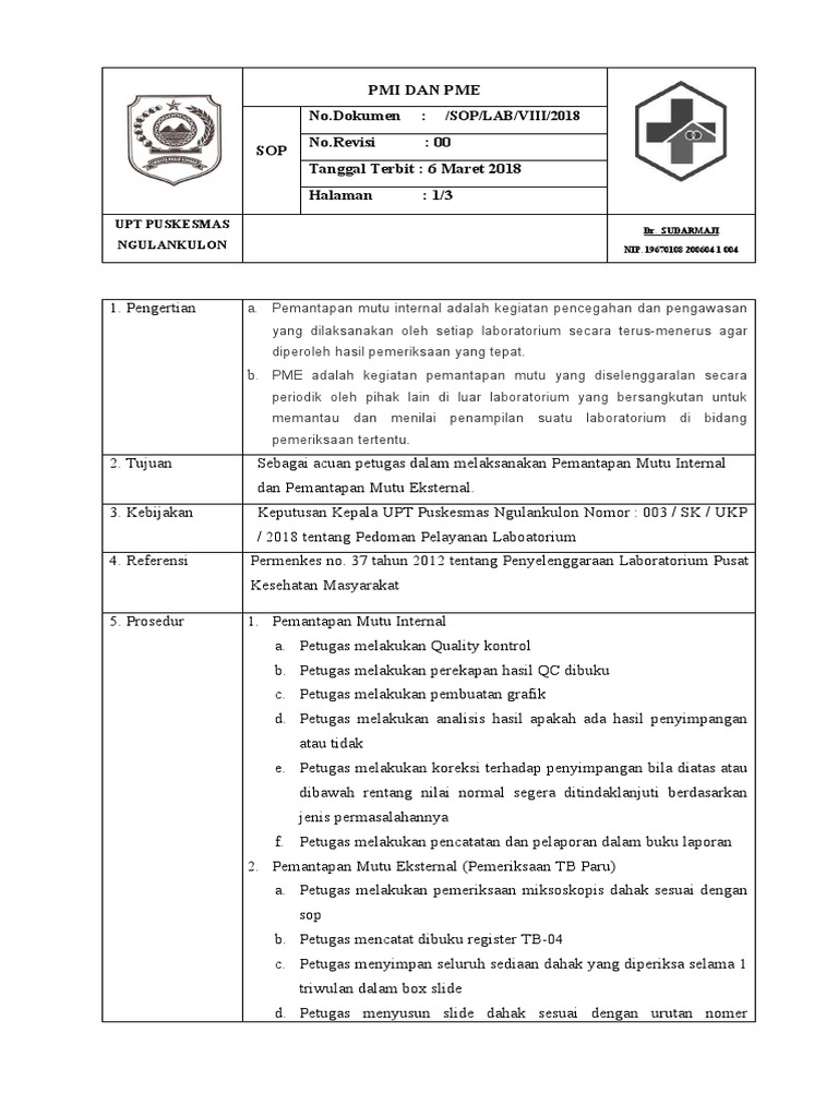 STANDAR OPERASIONAL PROSEDUR PEMANTAPAN MUTU INTERNAL DAN EKSTERNAL DI ...
