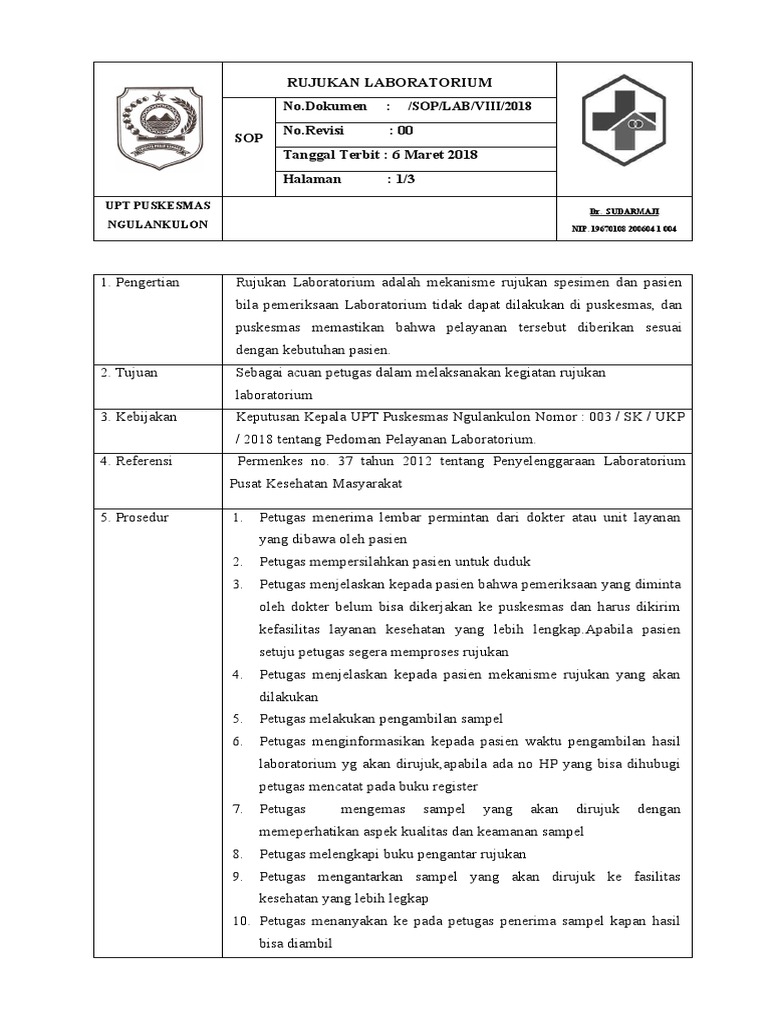 Sop Rujukan Laboratorium | PDF