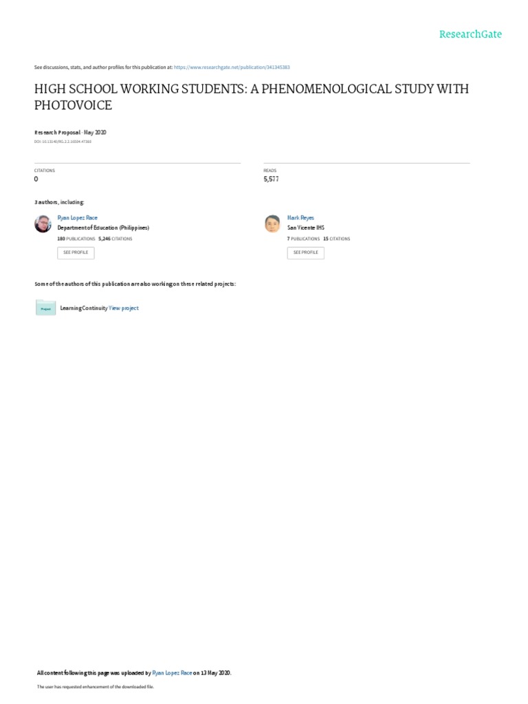 High School Working Students: A Phenomenological Study With Photovoice ...