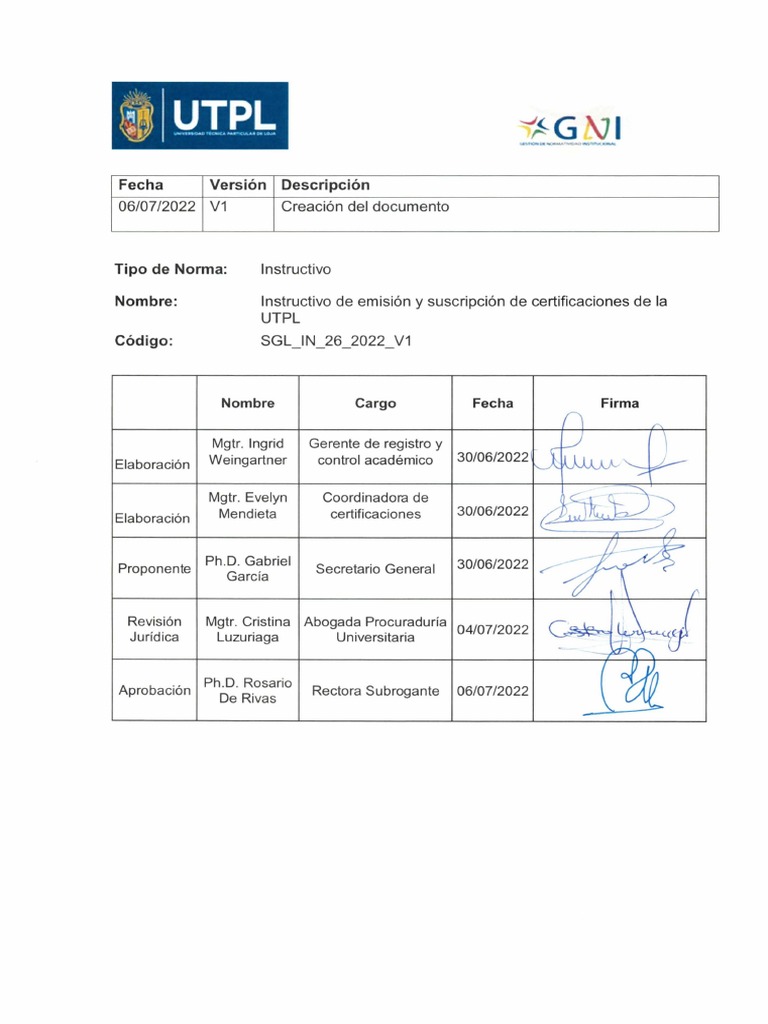 Instructivo de Emisión y Suscripción de Certificaciones de La Utpl | PDF | Gobierno | Justicia