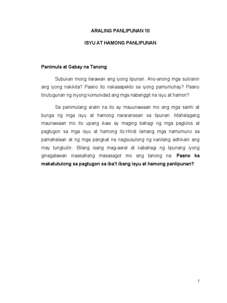 Araling Panlipunan 10 - Kontemporaryong Isyu Modyul | PDF