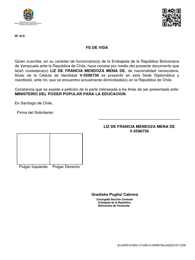 Fe de Vida para Venezolanos en Chile | PDF | Gobierno y personalidad ...