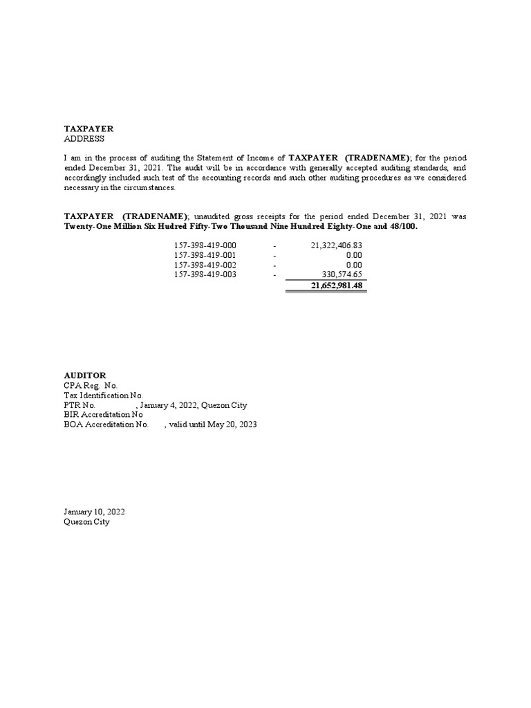 SAMPLE1 Gross Receipts Certification | PDF | Finance & Money Management