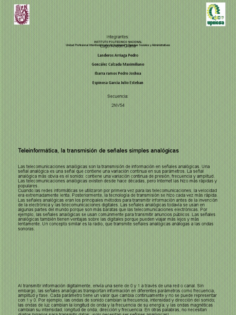 Transmisión de Señales Simplex-Señal Análoga | PDF | Señal analoga ...