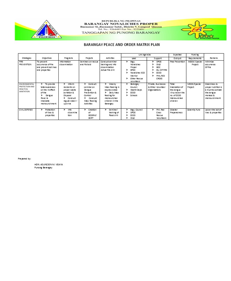 Barangay Peace and Order Metrix Plan | PDF | Health Sciences ...