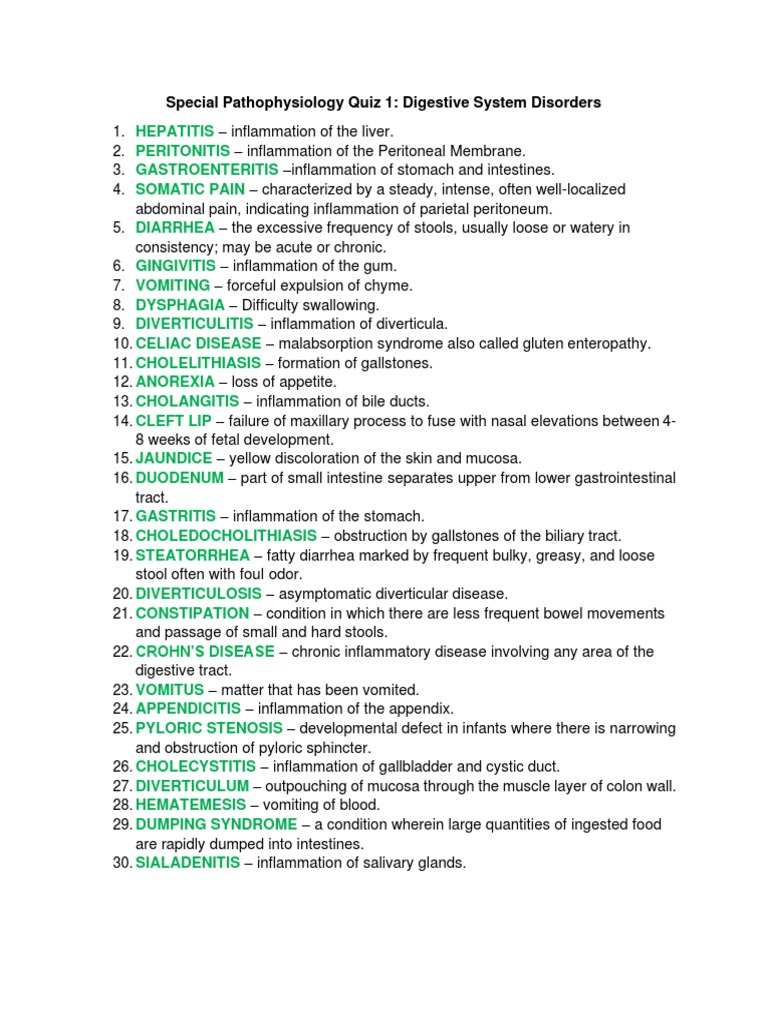 Special Pathophysiology Quiz 1: Digestive System Disorders | PDF | Lung ...