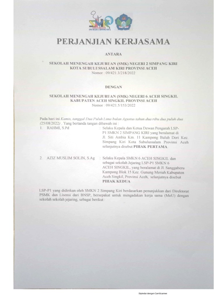 MOU SMK JEJARING LSP - Docx 2 | PDF