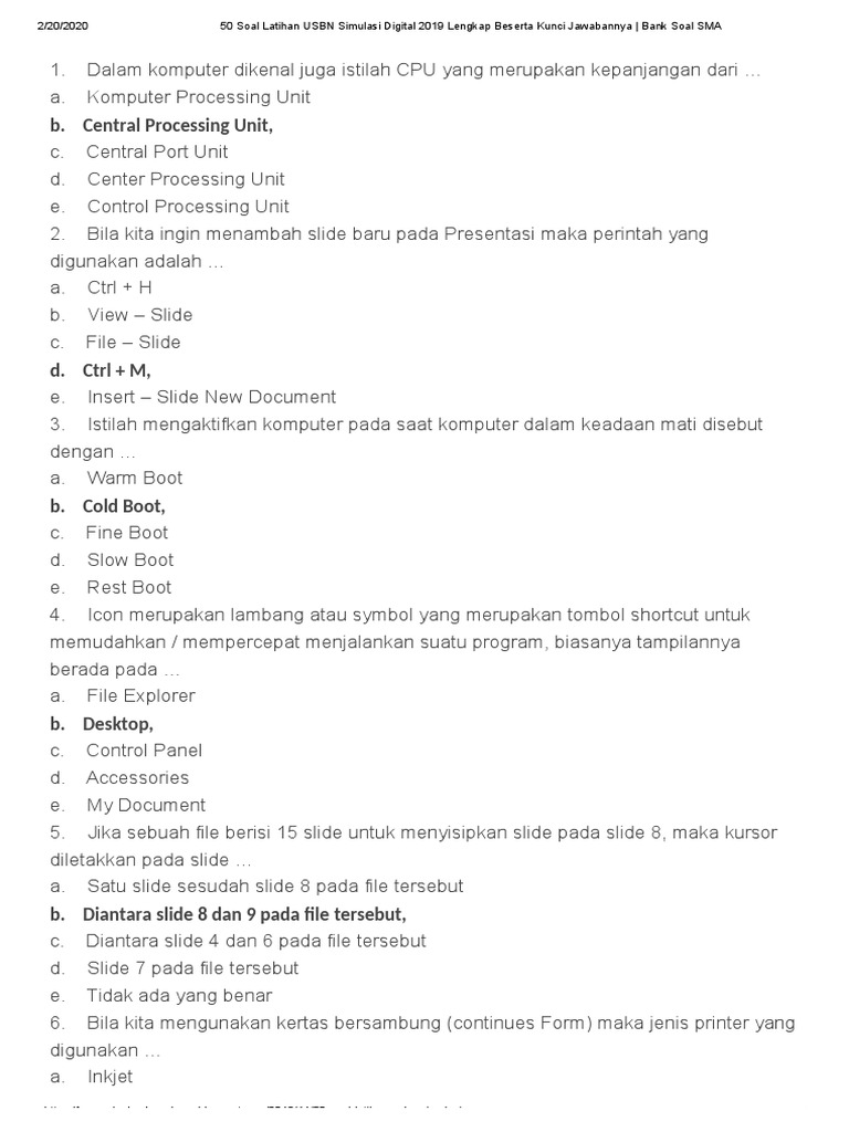 50 Soal Latihan USBN Simulasi Digital 2019 Lengkap Beserta Kunci Jawabannya - Bank Soal SMA ...