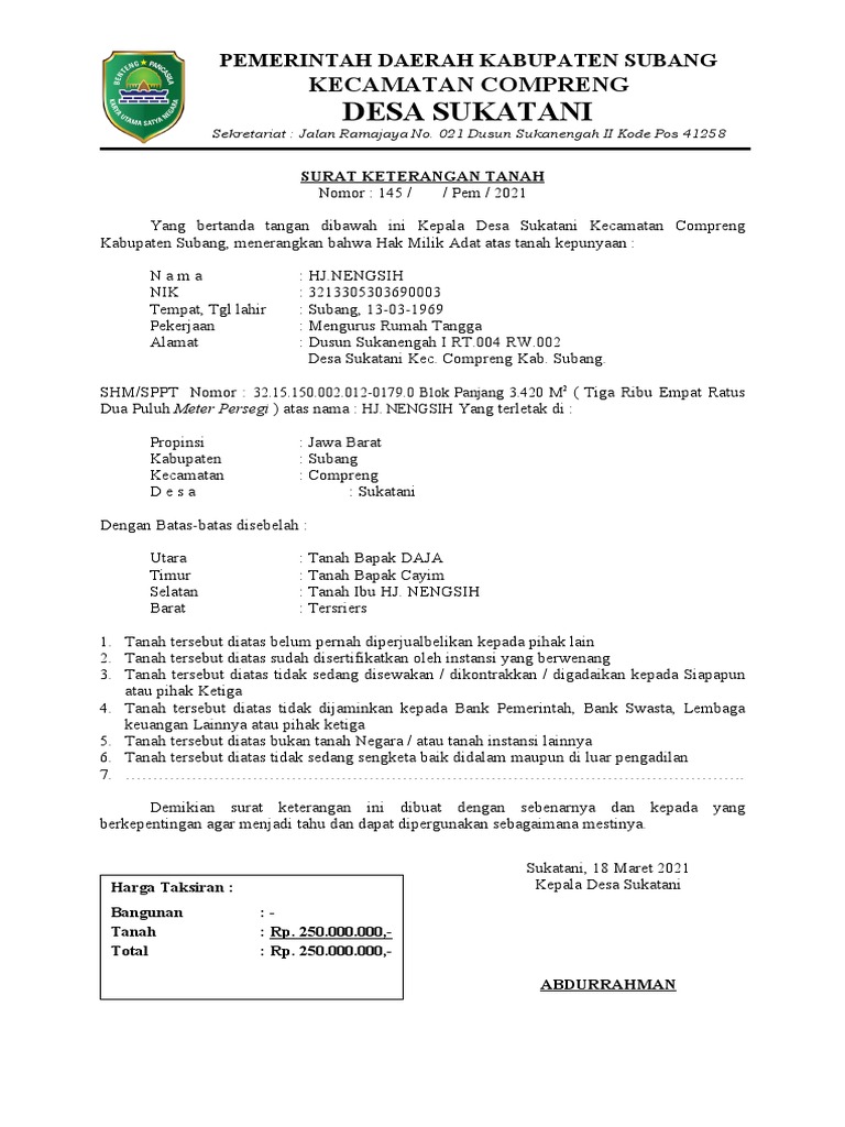 Surat Keterangan Tanah | PDF