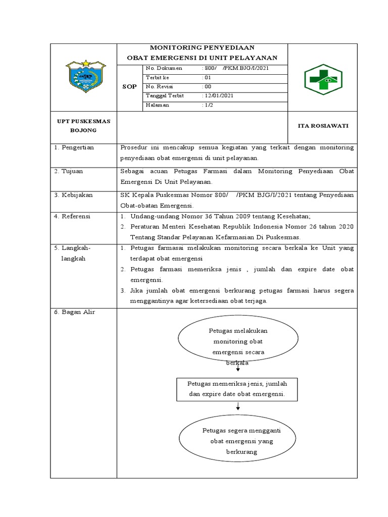 3.10 SOP Monitoring Penyediaan Obat Emergensi Di Unit Pelayanan | PDF