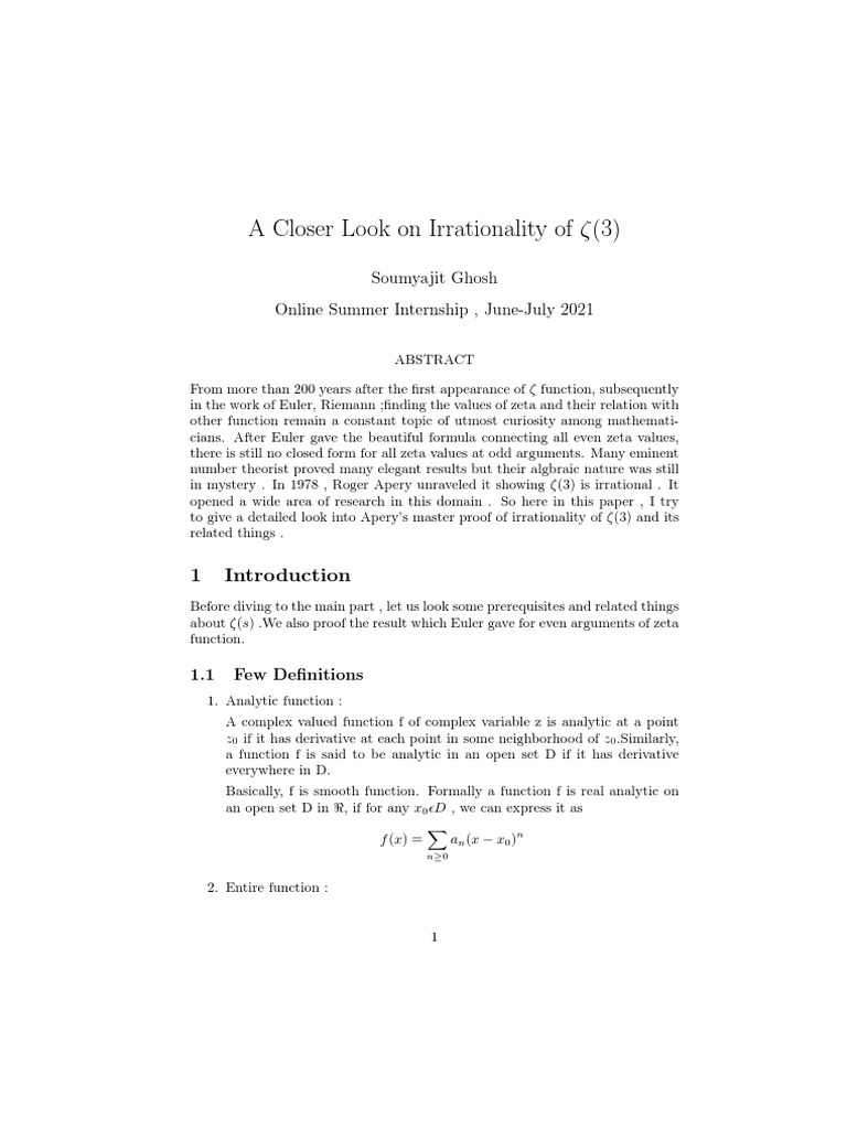 A - Closer - Look - On - Irrationality - of Zeta | PDF | Holomorphic ...