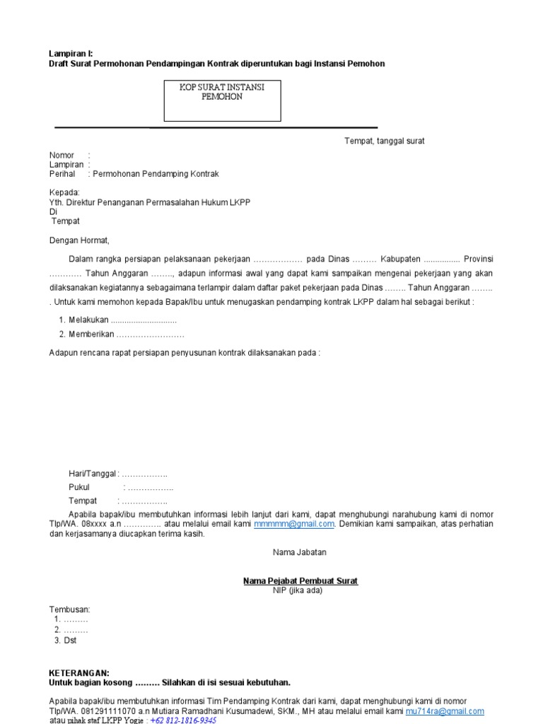 Contoh Surat Permohonan Pendamping Kontrak | PDF