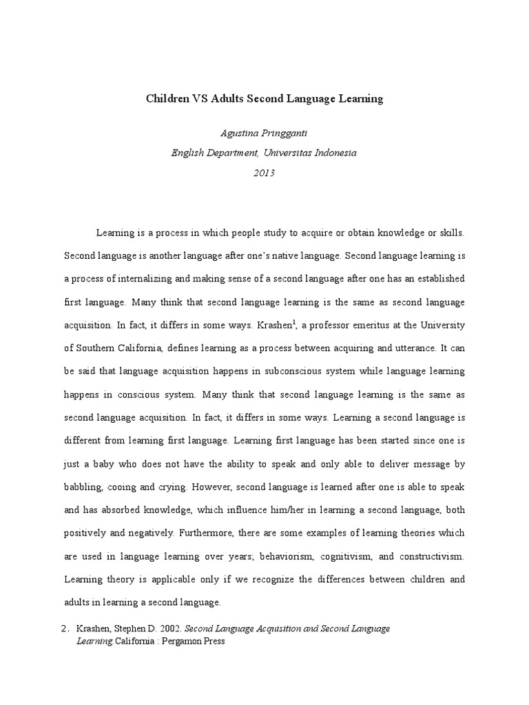 Children vs Adults in Language Learning | PDF | Second Language ...