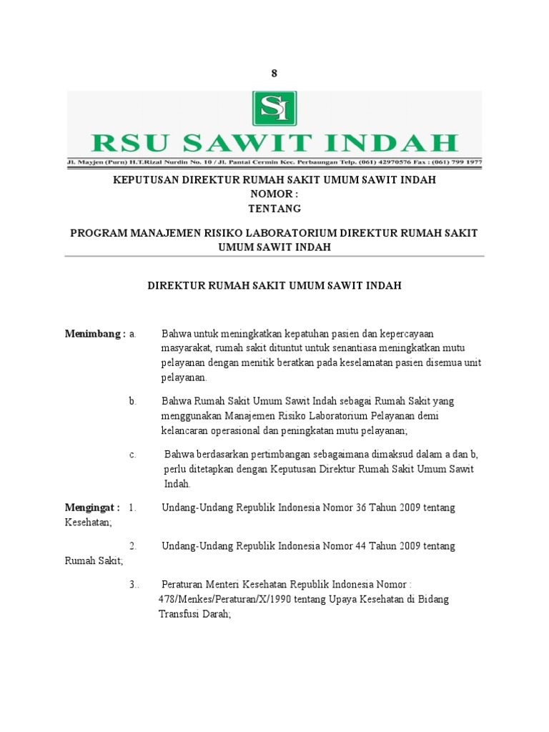 SK Program Manajemen Rumah Sakit Sawit Indah | PDF