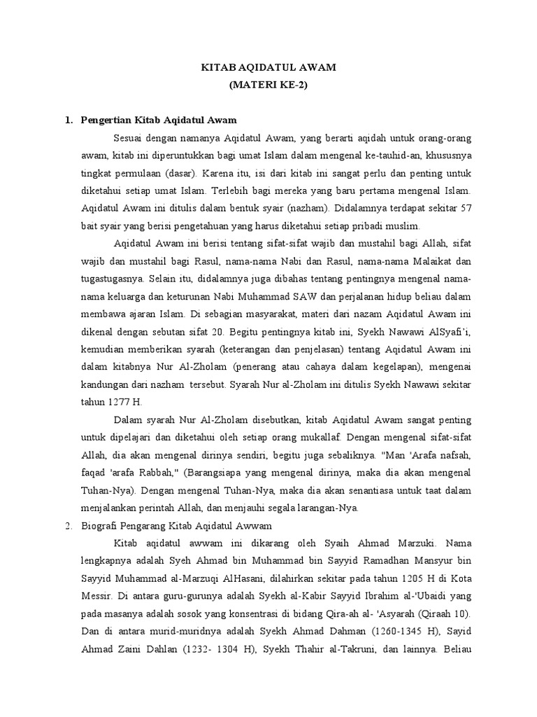 Kitab Aqidatul Awam | PDF