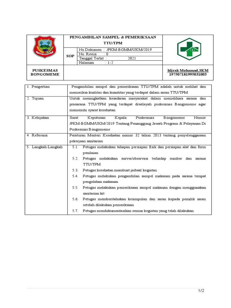 Pengambilan Sampel & Pemeriksaan TTUu | PDF