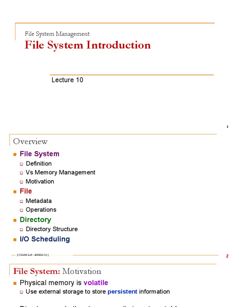 L10 - File Management Introduction | PDF | File System | Computer File
