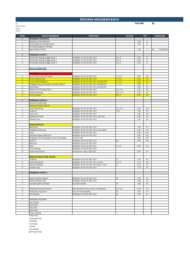 Contoh Excel RAB | PDF