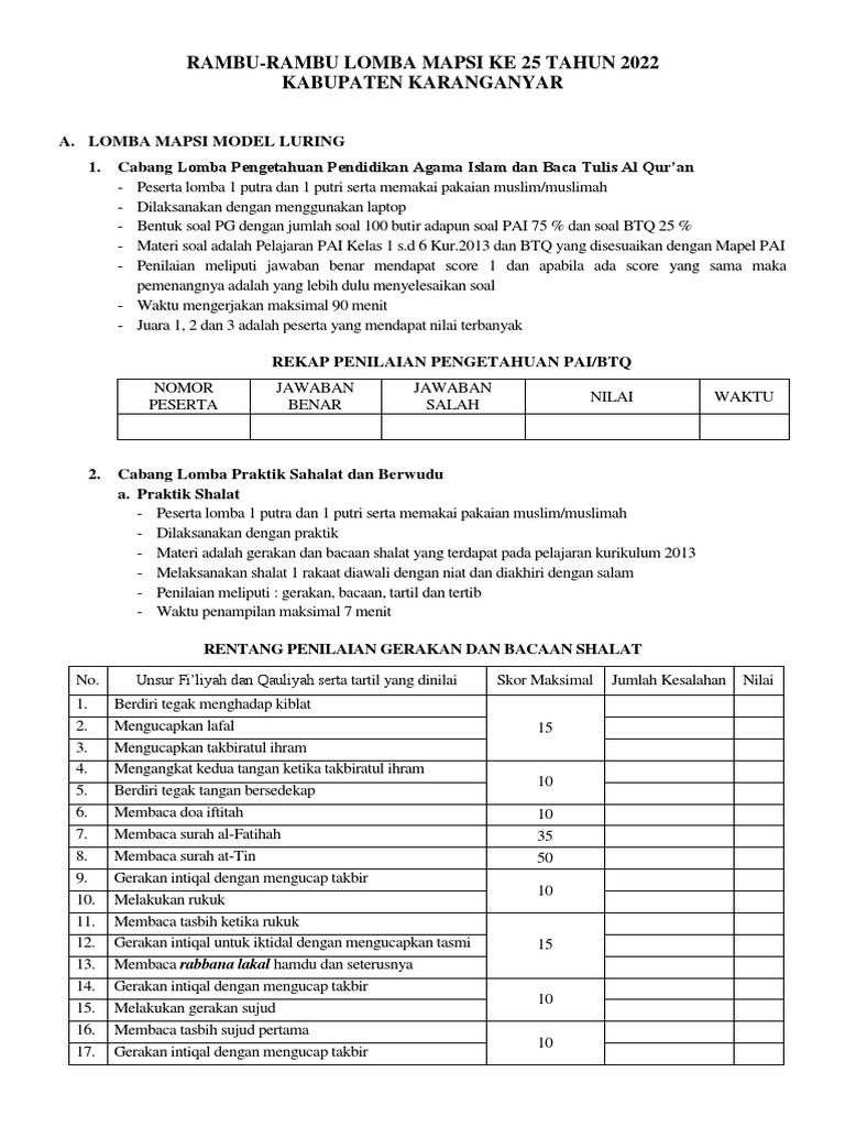 Panduan Lomba MAPSI 2022 Karanganyar | PDF