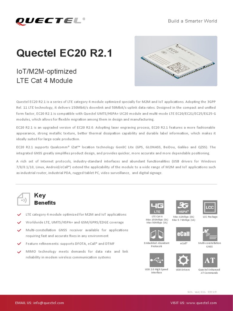 Quectel EC20 R2.1 LTE Specification V1.2 | PDF | Lte (Telecommunication ...