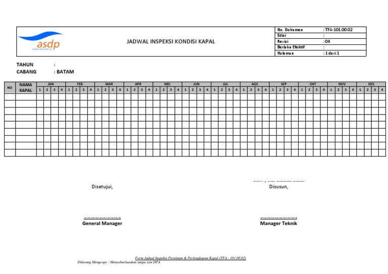 TFA-101.00.02 - Form Jadwal Inspeksi Peralatan Perlengkapan Kapal | PDF