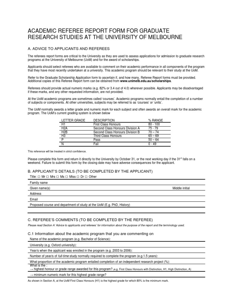 Academic Referee Report Form 2010 | PDF | Career & Growth