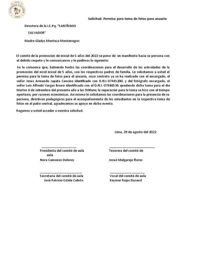 Solicitud de Permiso para Fotos Anuario | PDF | Crecimiento personal y ...