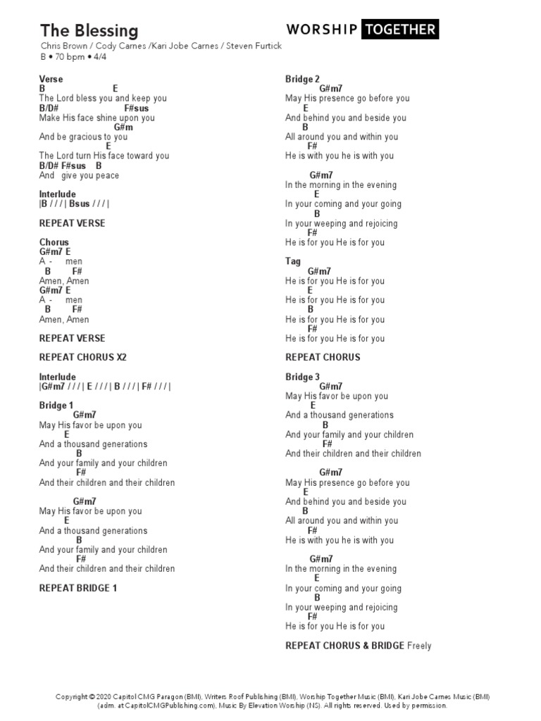 The Blessing - Kari Jobe (B Major) | PDF | Songs Written | Songs