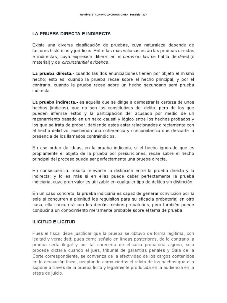 Prueba Directa e Indirecta en Derecho | PDF | Evidencia (ley) | Justicia
