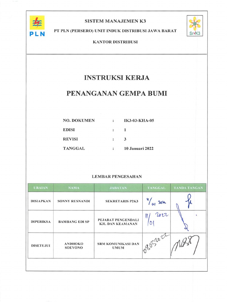 IK3-03-KHA-05 Instruksi Kerja Penanganan Gempa Bumi | PDF
