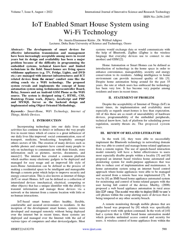 IoT Enabled Smart House System Using Wi-Fi Technology | PDF | Internet Of Things | Home Automation