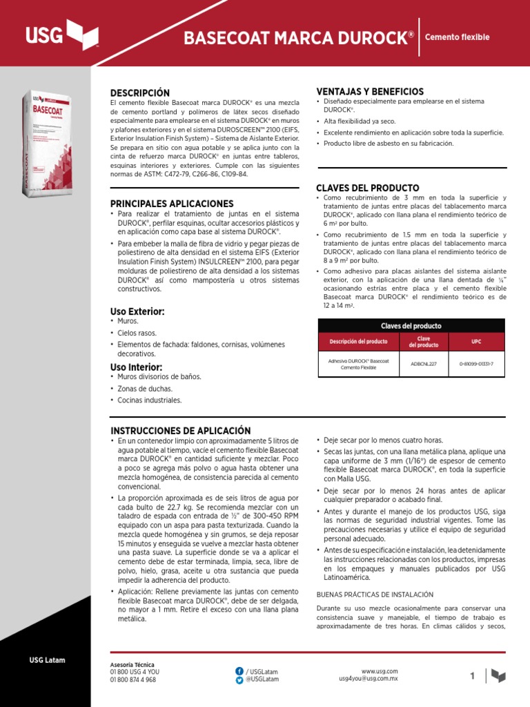 Basecoat USG | PDF | Cemento | Agua