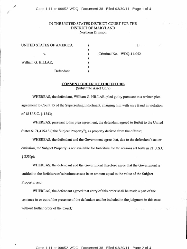 Forfeiture Order in U.S. v. Hillar Case | PDF | Asset Forfeiture ...