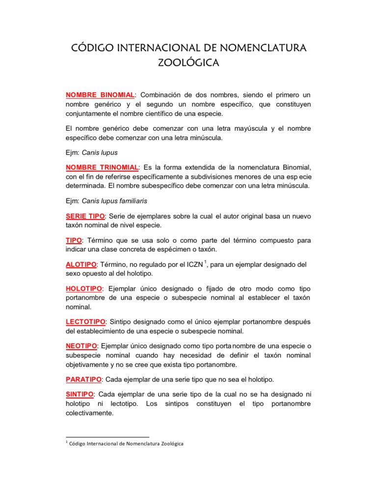 Código Internacional de Nomenclatura Zoológica | PDF