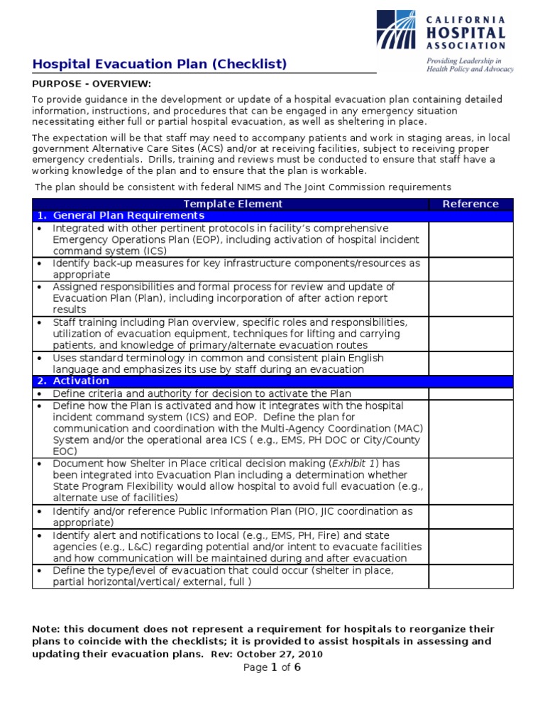 Hospital Evacuation Plan Checklist | PDF | Incident Command System ...