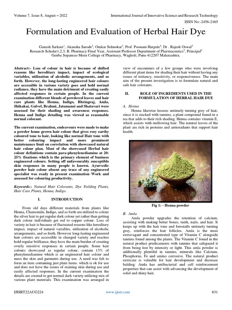 Herbal Hair Dye Formulation and Evaluation | PDF | Density | Color