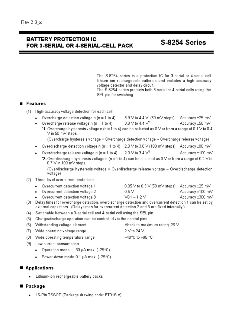 S-8254 Series: Battery Protection Ic For 3-Serial or 4-Serial-Cell Pack ...